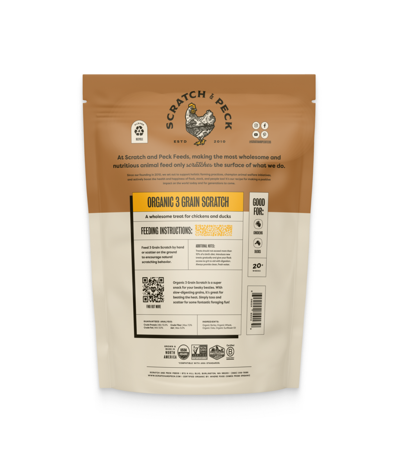 Organic 3-Grain Scratch - Scratch & Peck Feeds