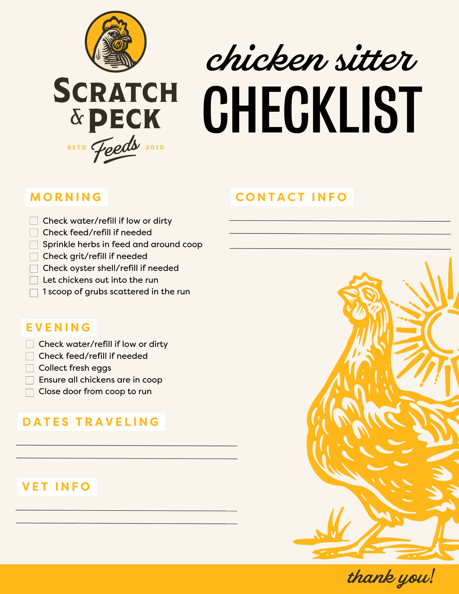 The SPF Chicken Sitter Checklist - Scratch & Peck Feeds