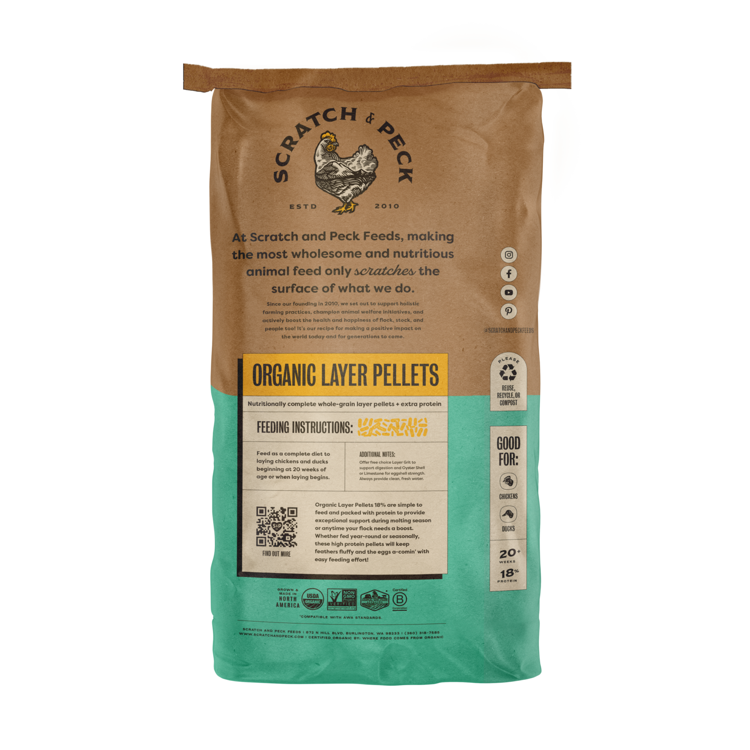 Organic Layer Pellets 18% - Scratch & Peck Feeds